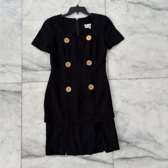 santa fe | Dresses | Vintage Santa Fe Dress Black Gold Buttons Linen ...